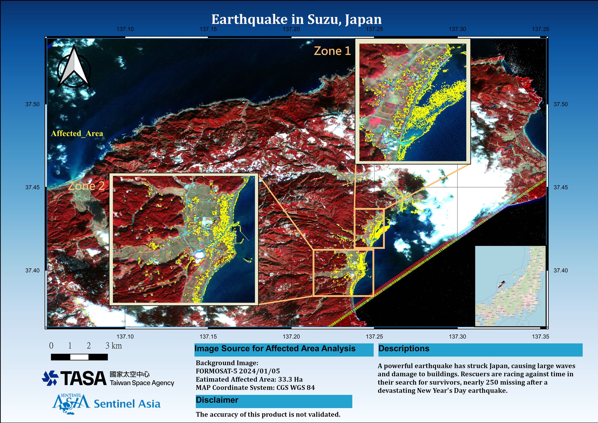 Earthquake in Japan on 01 January, 2024
